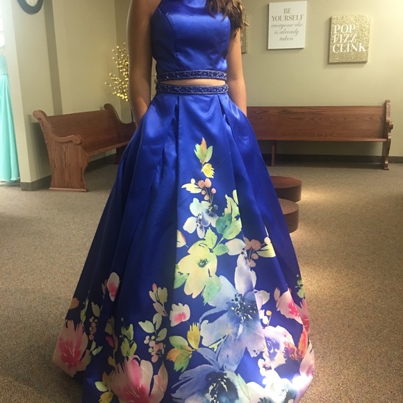 Dresses | 2 Piece Royal Blue Floral Prom Dress | Poshmark